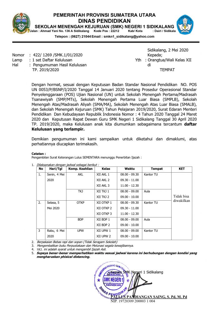 Pengantar kelulusan & pengumuman – LSP P-1 SMKN 1 SIDIKALANG